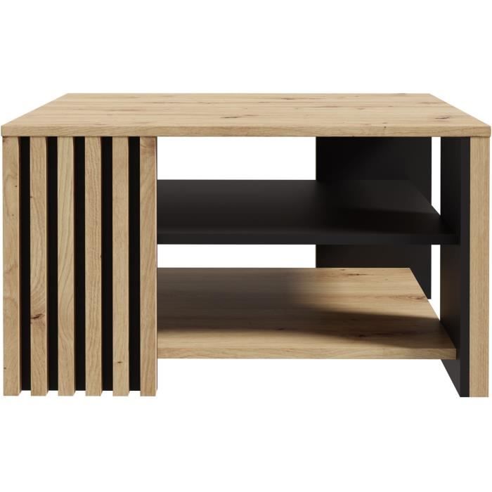 Table basse CARDIGAN - Décor chêne artisan et noir - L80 x P80 x H45 cm ...