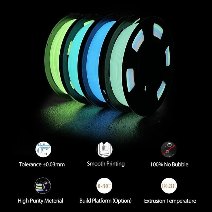 Lot De 4 Filaments Phosphorescents Pour Imprimante 3D, Multicolore ...
