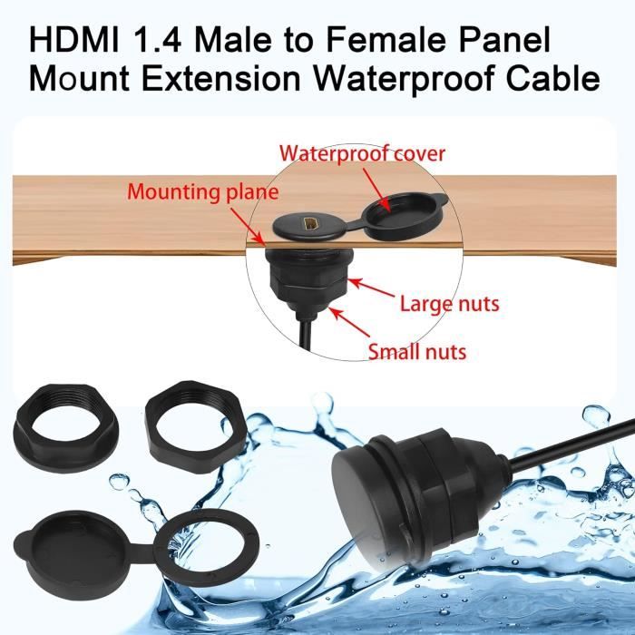 4K HDMI Fileté Embarqué Voiture étanche Cable HDMI 1.4 Male à Femelle ...