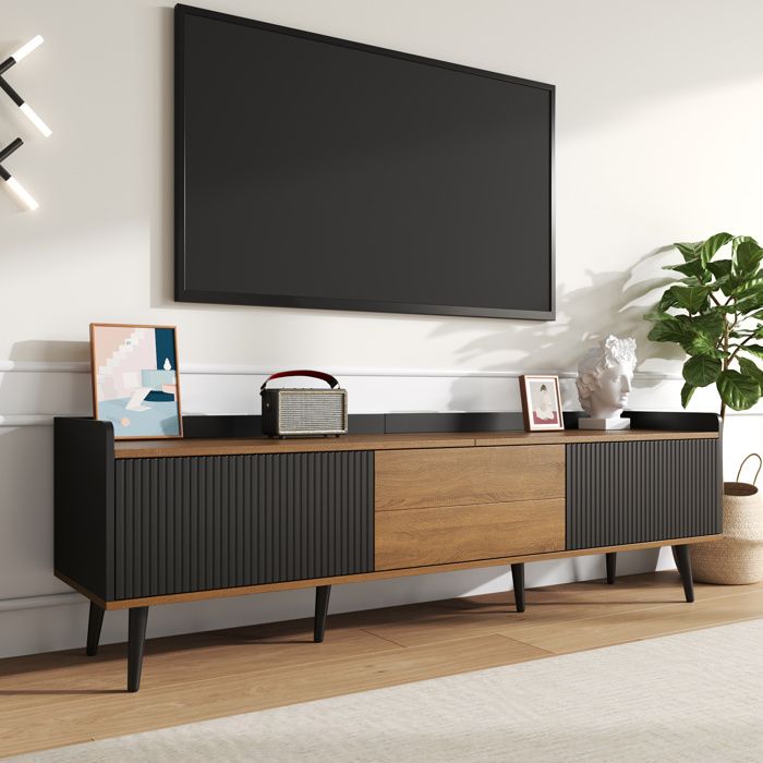 Meuble TV - Banc TV Bas avec Portes et Rangement, design Moderne ...