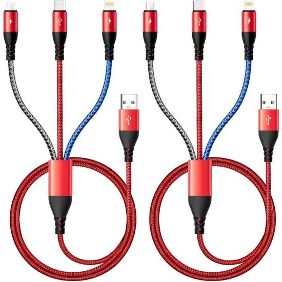 Câble De Charge Multi Rapide 4.5A 2 Packs De 1,2M Multi Chargeur Type ...