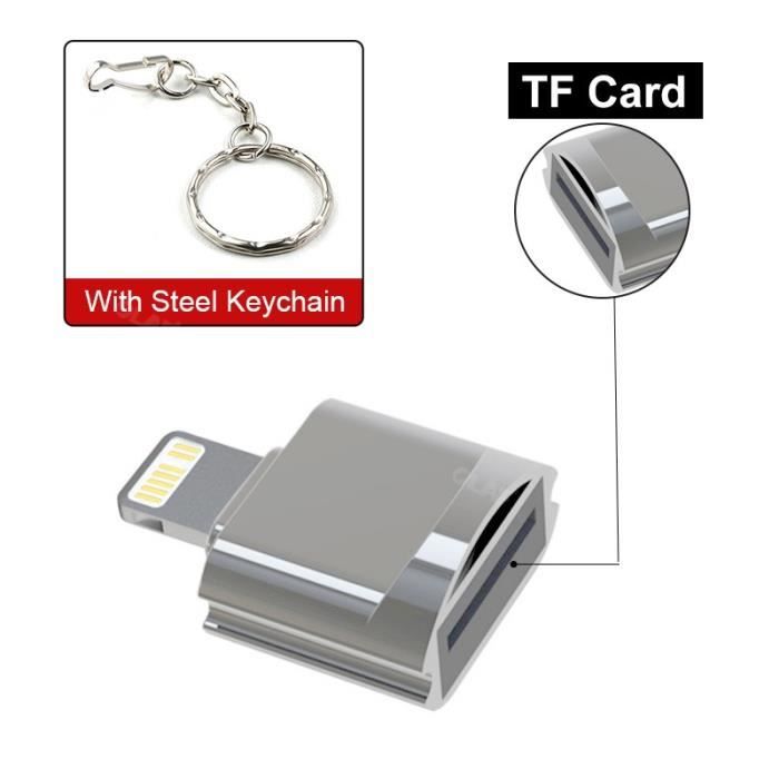 Argent ios à TF-Adaptateur OTG externe pour iPhone, Micro, Type C, SD ...