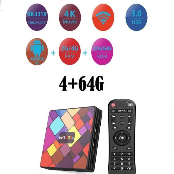 Ue Plug - 4G 64G - Boîtier Tv Hk1cool Rockchip Rk3318, Android 9.0, 4 Go Ddr3-64 Go, Lecteur ...