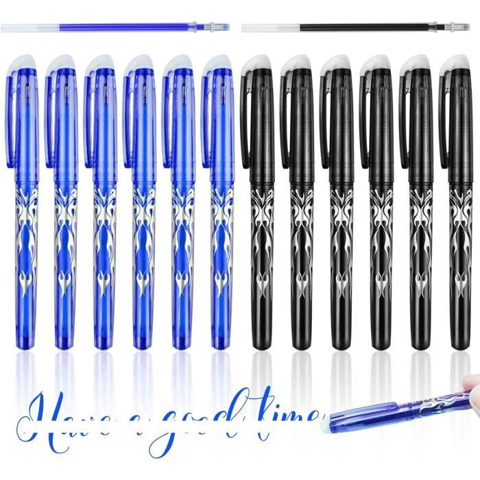 Lot De 12 Stylo Effacables, 0.5Mm Stylo Gomme, Noir Et Bleu Stylo Gel ...