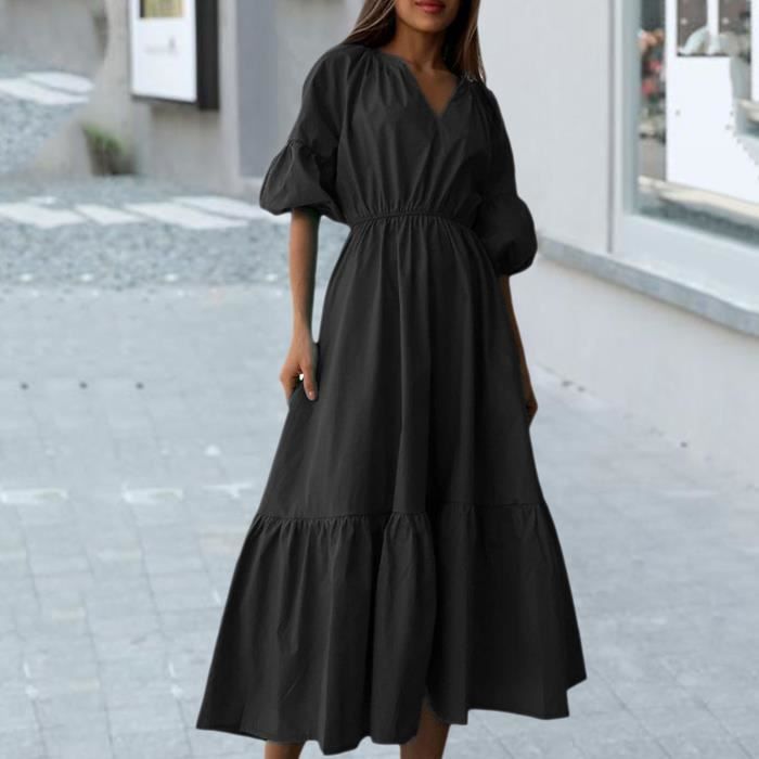 ROBE Femmes Habille à mi-molle style-Black Black - Cdiscount Prêt-à-Porter