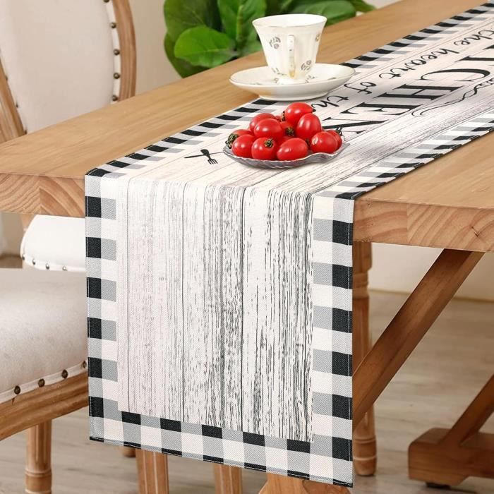Chemins De Table Carreaux Buffle Noir Blanc Vichy 40 X 140 Cm Chemins ...