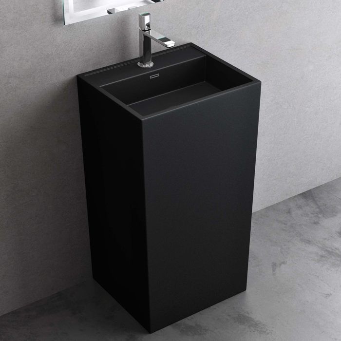 Doporro Lavabo sur Pied Noir Mat Vasque Colonne en Fonte Minérale Lave ...