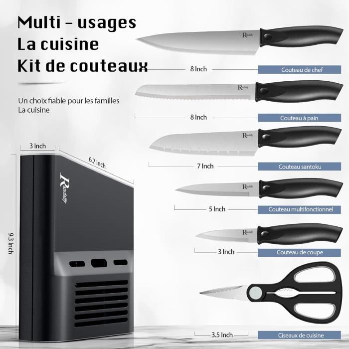 Set Couteaux De Cuisine Professionnel Avec Bloc Couteaux, Ensemble 6 ...