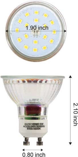 Ampoules LED GU10 5W quivalent 60W 600lm Blanc Froid 6000K 120 Larges Faisceaux Ampoules LED ...