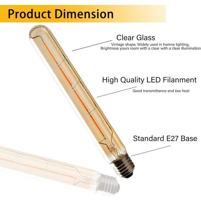 Paquet De 4, E27 Ampoules Tubes Led Edison Retro T30 4W 40W, Lampe À Filament Led, 400Lm Blanc ...