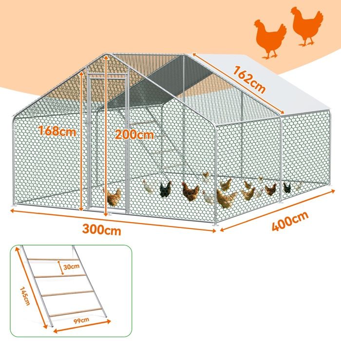 Poulailler métallique 3x4x2m avec verrou de sécurité et bâche ...