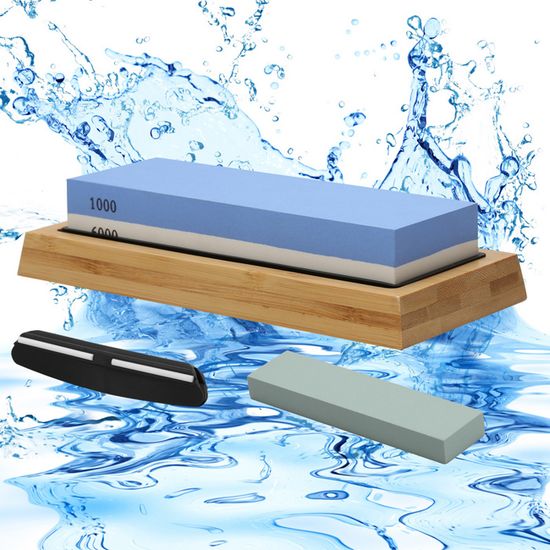 Lospitch Pierre à Aiguiser 2 en 1 Aiguiseur Couteaux-Base en Bambou Antidérapante 1000-6000 ...