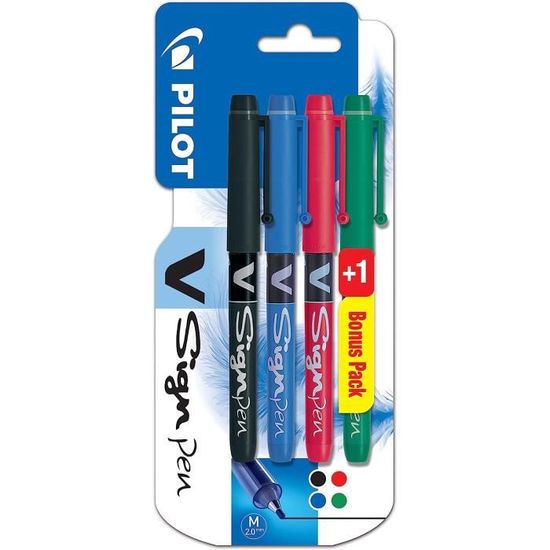 Pilot V-sign pen x 3 + 1 (NBR+V) Stylo-feutre Noir--Rouge-Vert155 ...