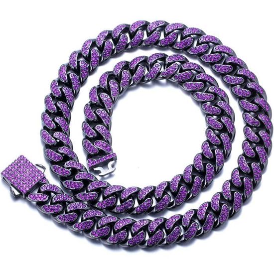 Chaîne Cubain Diamant Homme,14-20Mm Plaqué Or Véritable 18 Carats ...