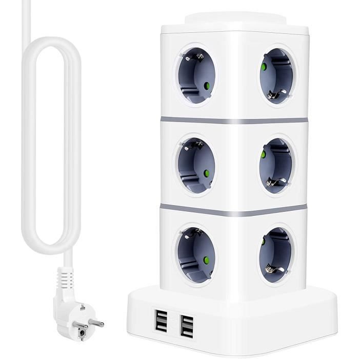 Tour multiprise, multiprise electrique à 12 prises (2500w 10a) et 4 ...