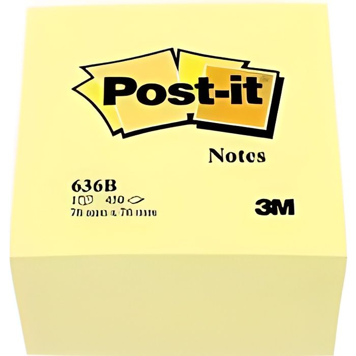Bloc cube Post-it - 3M - Jaune - 76 x 76 mm - 450 feuilles - Idéal pour ...