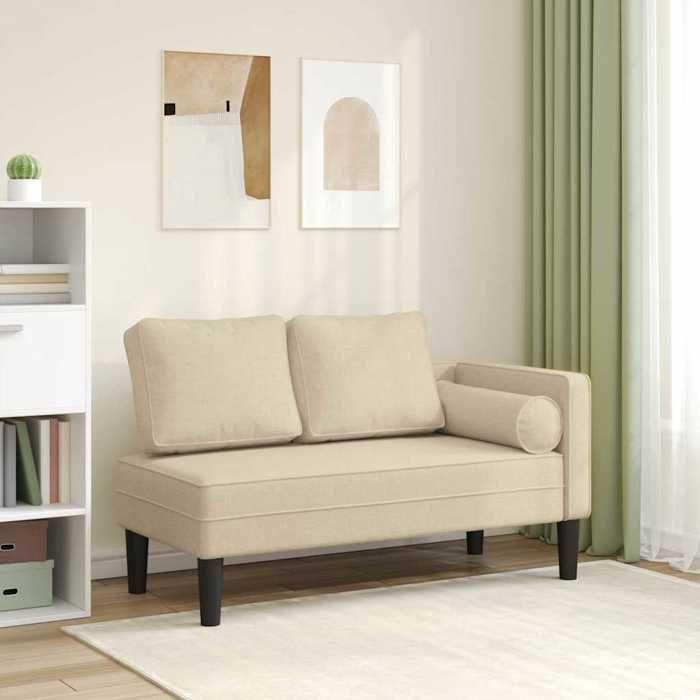 Meridienne salon-Chaise longue - avec coussins crème tissu - Fauteuil ...