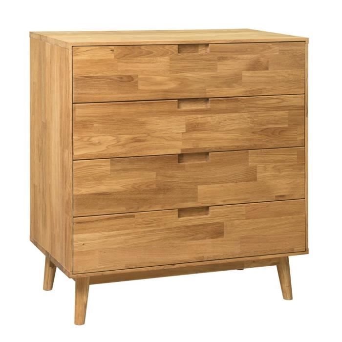 Commode en bois de chêne massif 4 tiroirs Kundy 80 cm - Cdiscount Maison