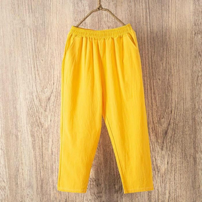 Pantalon Ample Yellow C315 Coton Et Lin Taille élastique Décontracté Blanc Cdiscount