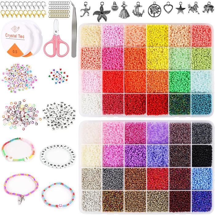 PAMIYO Perles pour Bracelet Perle de Rocaille 48 Couleur 2mm Kit Perles pour Bijoux Perles avec ...