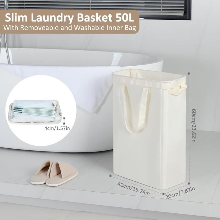 Panier A Linge 50L, Panier À Linge Avec Sac Intérieur Amovible Et ...