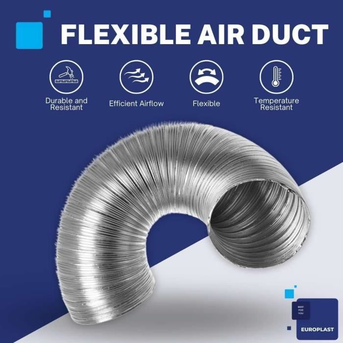 Conduit d'air Flexible - EUROPLAST - 150mm - Aluminium - 1.5m ...