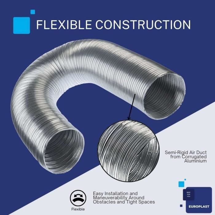 Conduit d'air Flexible - EUROPLAST - 150mm - Aluminium - 1.5m ...