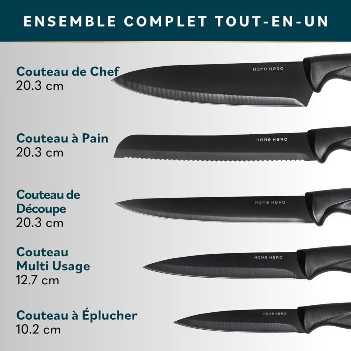 Set Couteau Cuisine Avec Aiguiseur-Couteaux De Cuisine Professionnelle ...