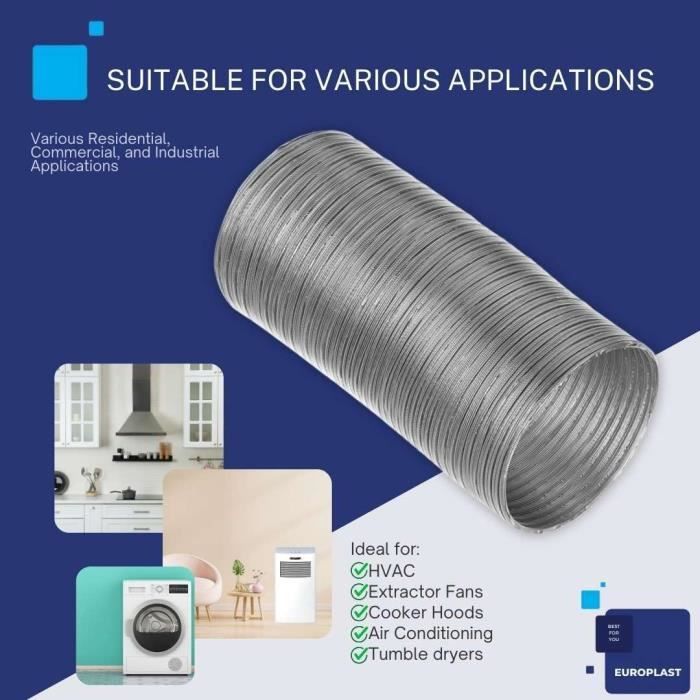 Conduit d'air Flexible - EUROPLAST - 150mm - Aluminium - 1.5m ...