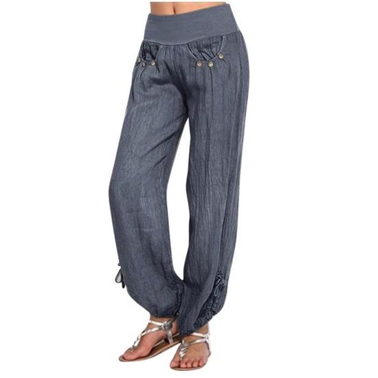 Pantalon Mode Femmes Boutons Solides Coton Et Lin Décontracté Lâche ...