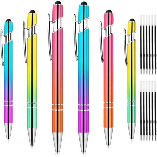 6Pcs Stylo Bille, 2 En 1 Stylos À Bille Rechargeables Avec 12 Recharges ...