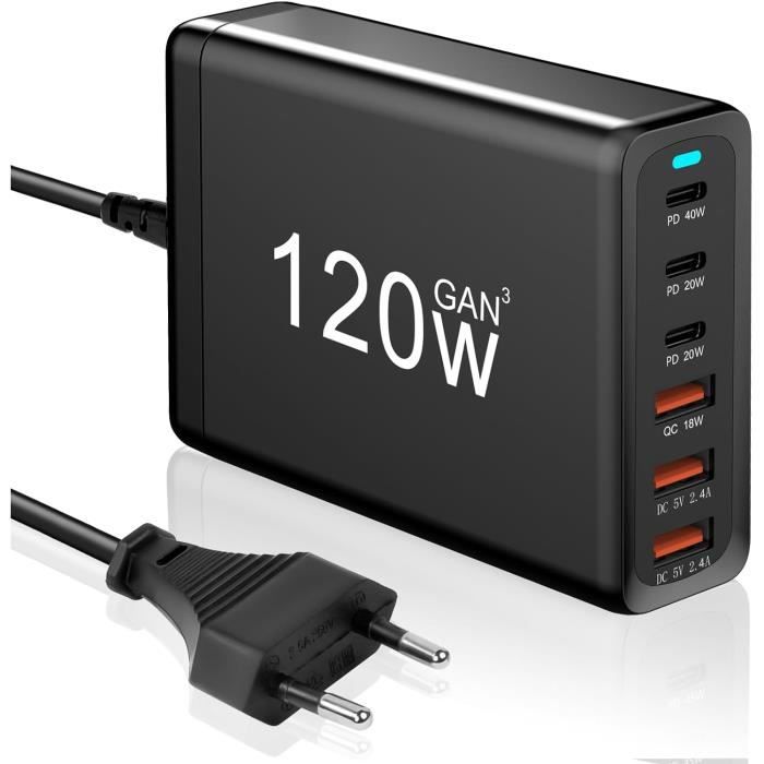 Chargeur USB C Rapide 120W, GaN Chargeur Secteur USB Multiple 3 USB C+3 ...