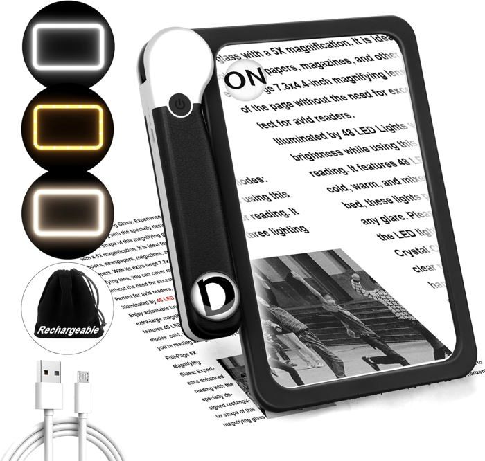 Loupe De Lecture, Loupe Eclairante Avec 48 Lumières Led, 3 Modes De Couleur, Loupe Grossissante ...