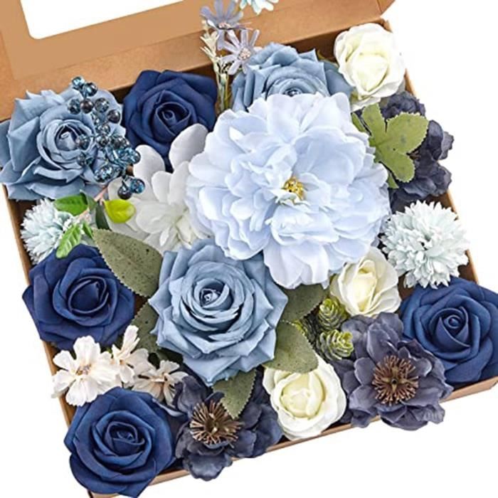 Roses Artificielles Bleues Poussiéreuses, Pivoines Bleues En Soie ...
