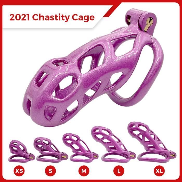 Bdsm 2 Anneaux Dispositif De Chasteté Violet Cage À Coq Mâle Bondage ...