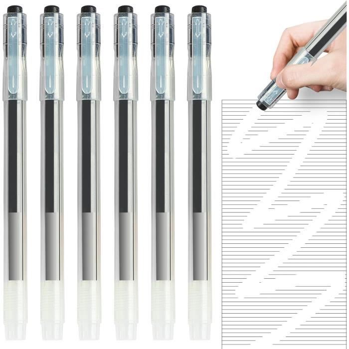 Stylo Effacables Noir, Stylo Gomme Lot De 6, Stylo Roller Rechargeable ...