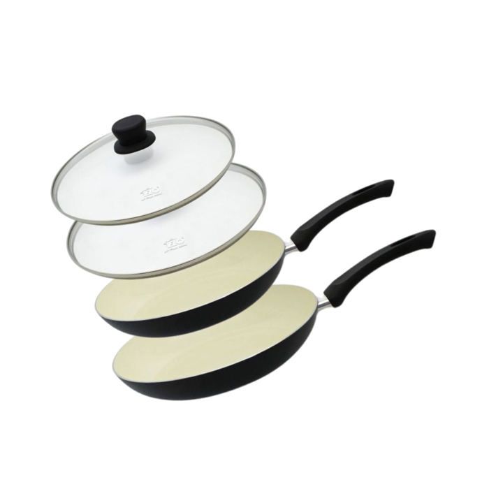 Set de 2 Poêles 20 et 24 cm céramique sans PFAS et 2 couvercles de cuisson en verre Elo Pure ...