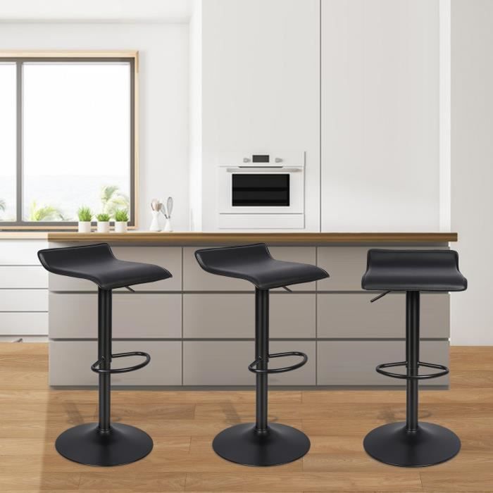 Chaises de bar - HOMEWELL - Lot de 6 - Noir - Réglable en hauteur - Design contemporain ...