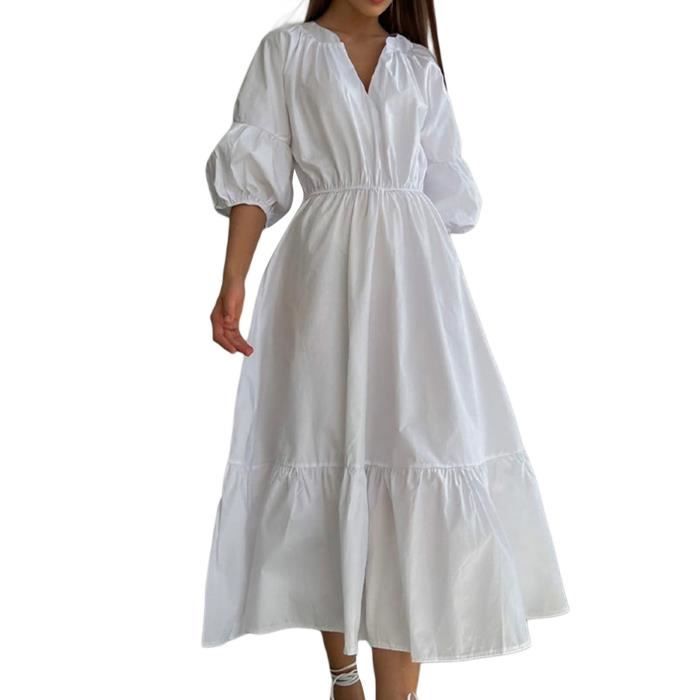 ROBE Femmes Habille à mi-molle style-White White - Cdiscount Prêt-à-Porter