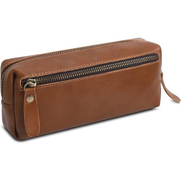 Trousse En Cuir Plumier Étui À Stylo Porte-Marqueur Grande Capacité Avec Pochette Pour ...