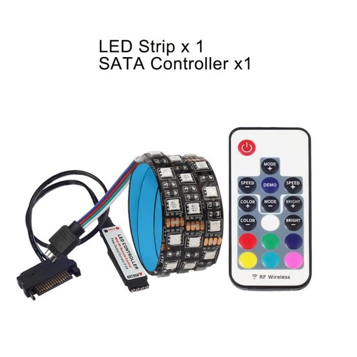 BANDE LED,One Strip-50CM--Bande lumineuse SATA LED, 5050 RGB, 12v dc, alimentation pour PC ...