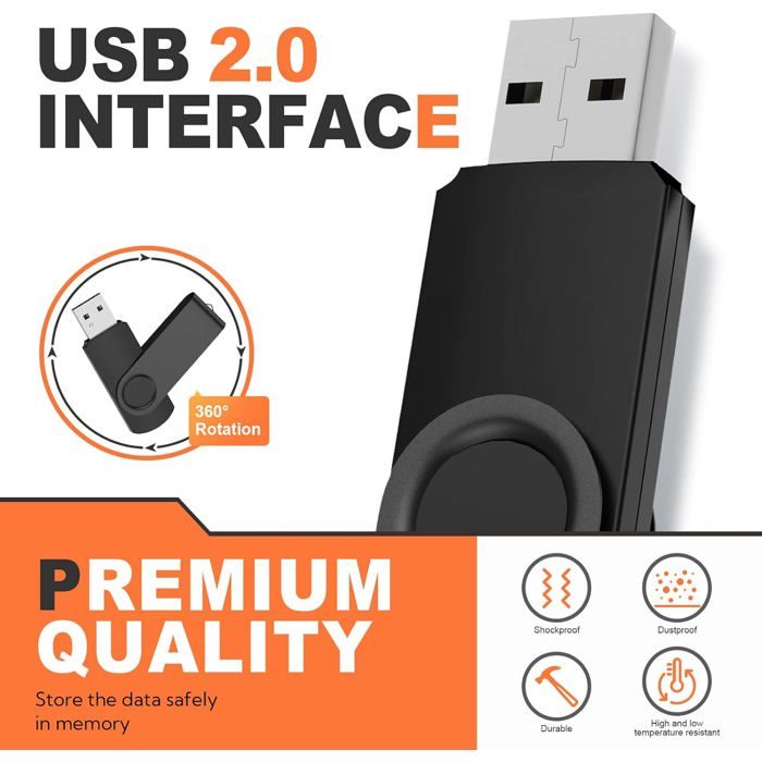Clé USB 8Go, lot de 10, USB 2.0, rotative, clé métallique avec cordes ...