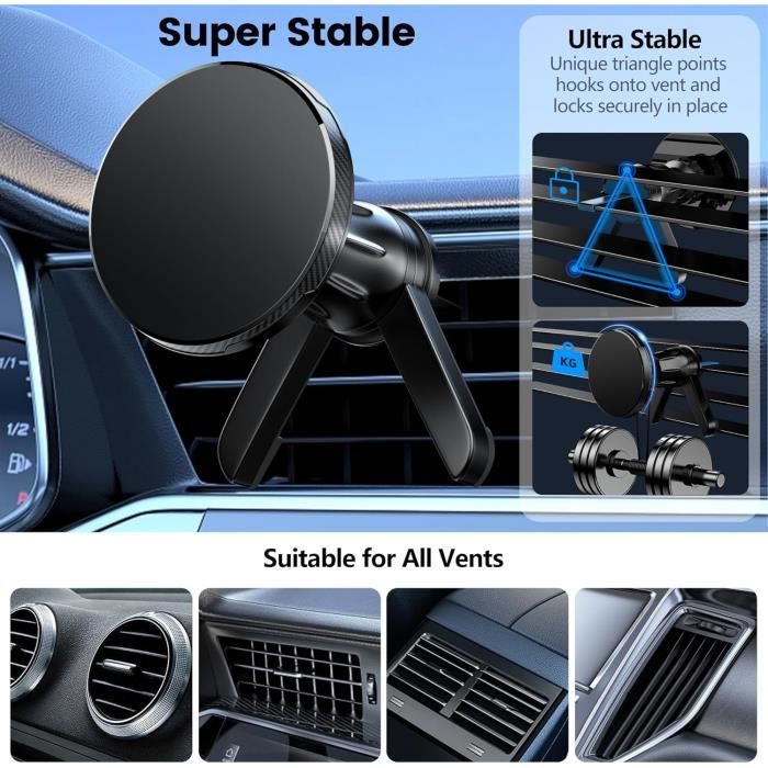 Support Téléphone Voiture Magnétique,Porte Telephone Grille D'Aération,360° Rotation Support ...