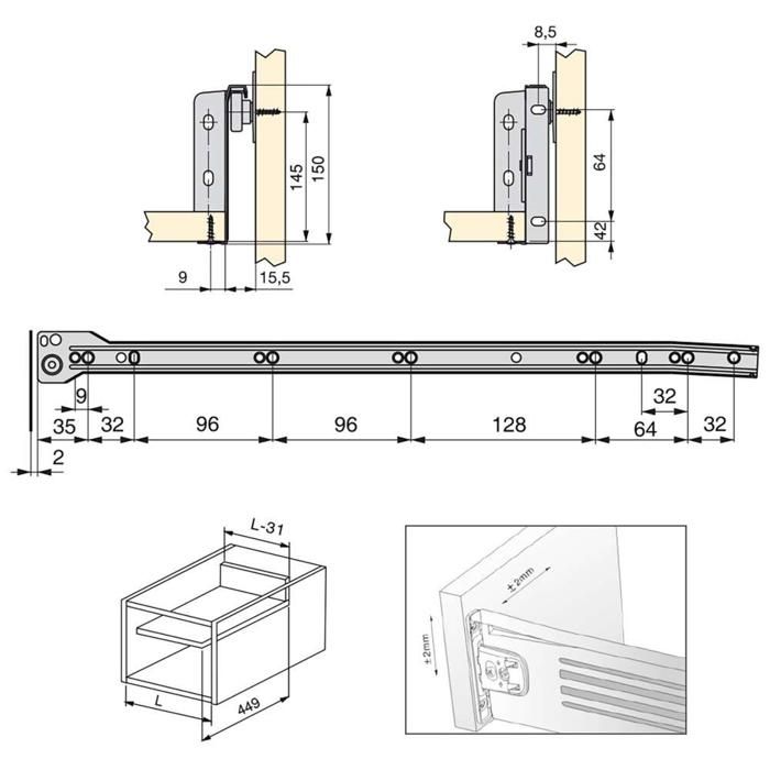 Emuca Lot de 10 tiroirs de cuisine Ultrabox, hauteur 150mm, profondeur ...