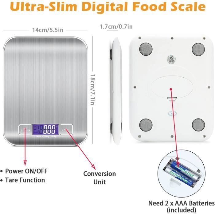 Balance Alimentaire,10Kg-22Lb Balance Digital Cuisine Avec Écran Lcd Et ...