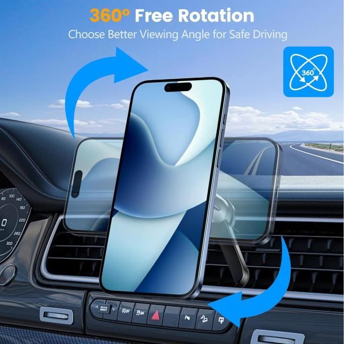 Support Téléphone Voiture Magnétique,Porte Telephone Grille D'Aération,360° Rotation Support ...