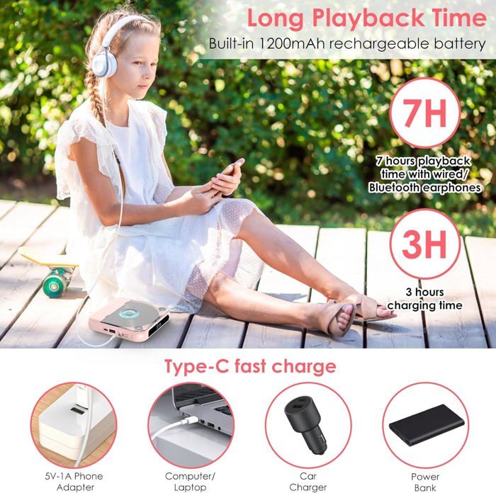 Rose Lecteur CD Portable avec Bluetooth et Batterie Rechargeable ...
