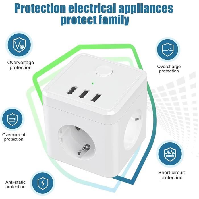 Multiprise Cube Avec 3 Usb, Multiprise Avec Usb, Multiprise Avec 3 Prises Schuko, Multiprise ...
