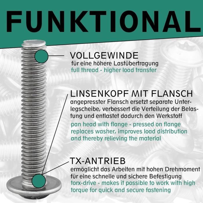 Lot De 10 Vis À Tête Bombée Avec Bride Et Six Pans Creux - Torx (Isr ...