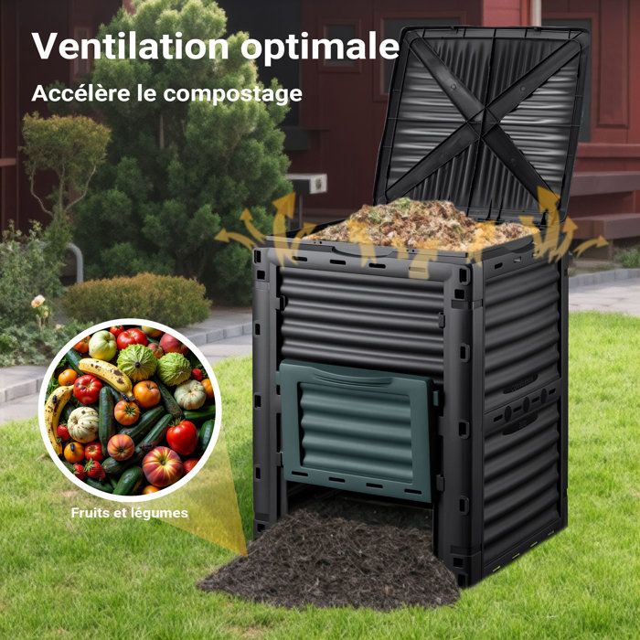 Wiltec Composteur de jardin 300 l – 61 x 61 x 82 cm – en Plastique ...
